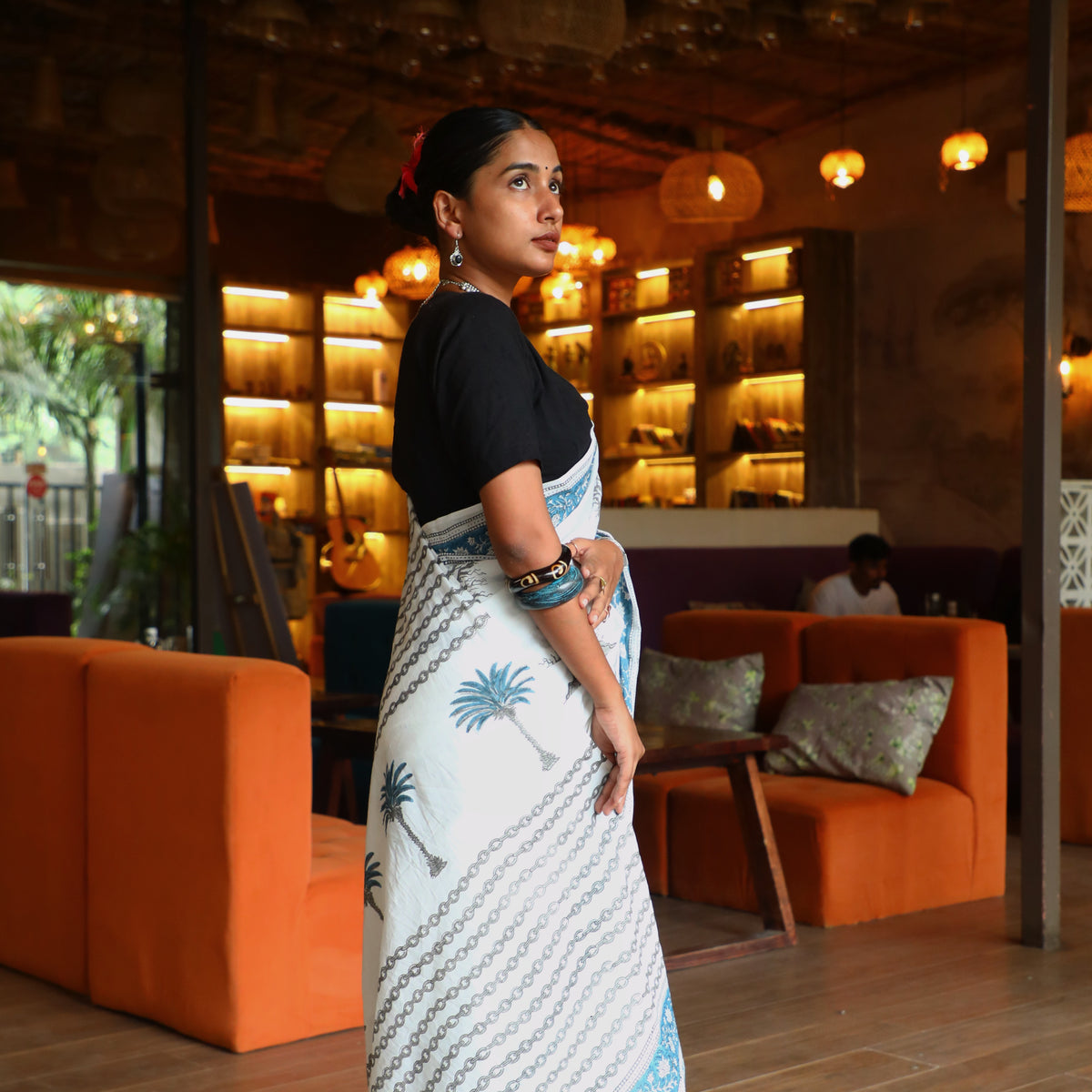Jungle Saree – Cotton Mulmul Handblock Print with Tree & Tiger Motifs ...